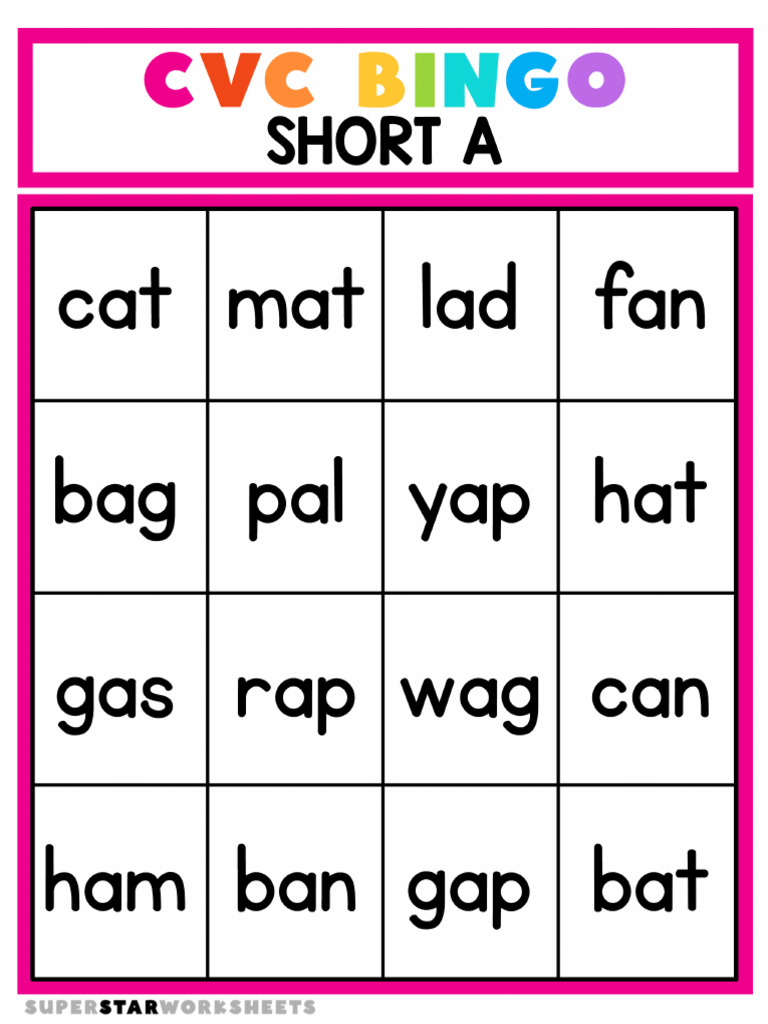 CVC Short A Bingo Card 1 | PDF