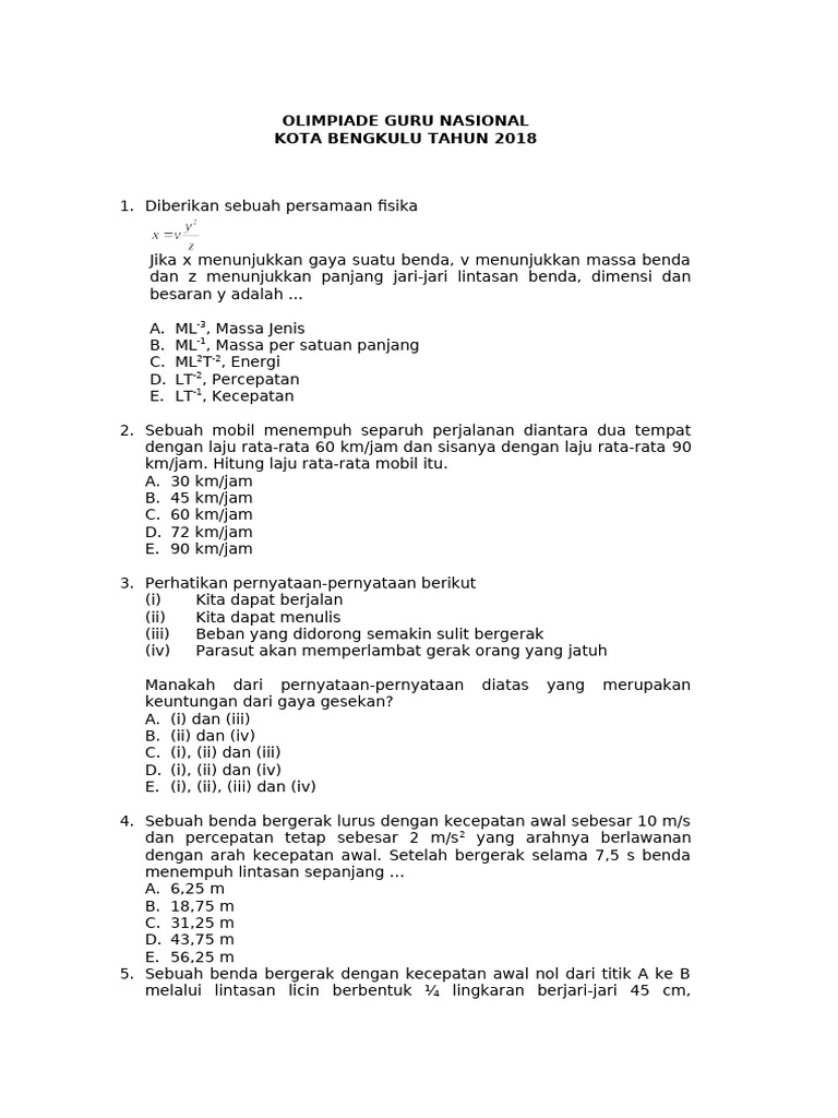 # Soal Ogn Propinsi Bengkulu 2018 | PDF | Units Of Measurement