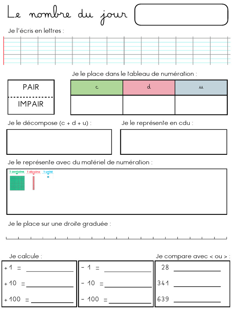 Nombre Du Jour Maitresse Et Ecolo | PDF
