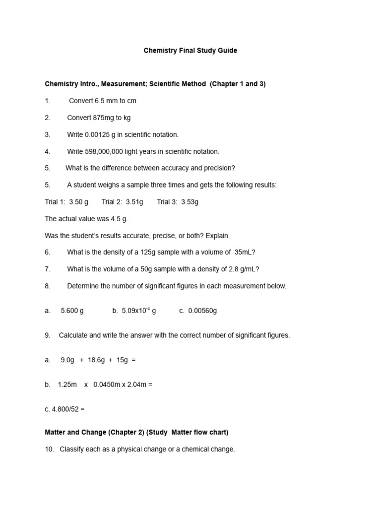 Chemistry-S Final Study Guide | PDF