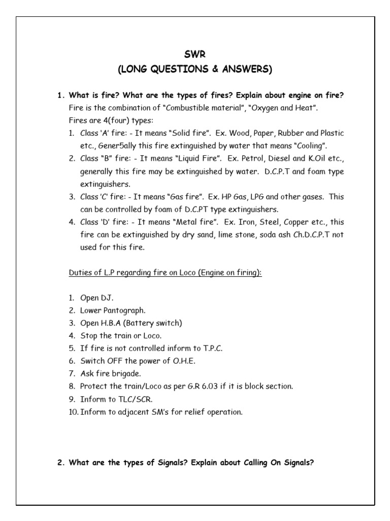 SWR Long Que Answer | PDF
