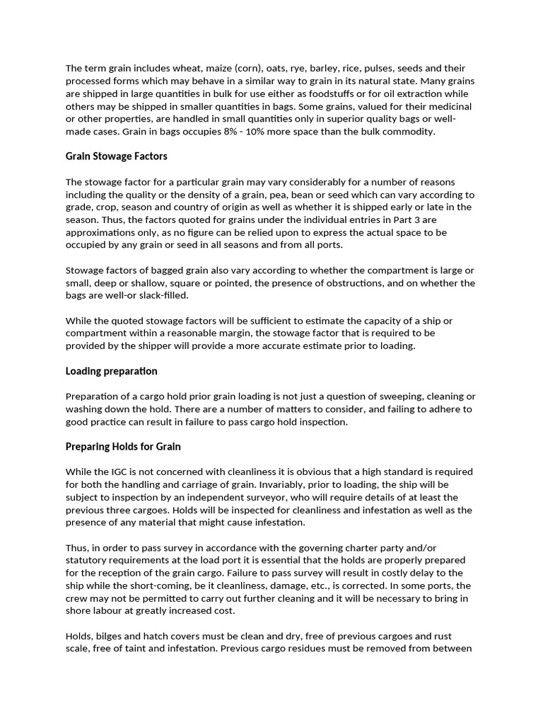 Cargo Hold Cleaning Standards in Bulk Carrier - Surveyors Requirement Prior Grain Loading | PDF