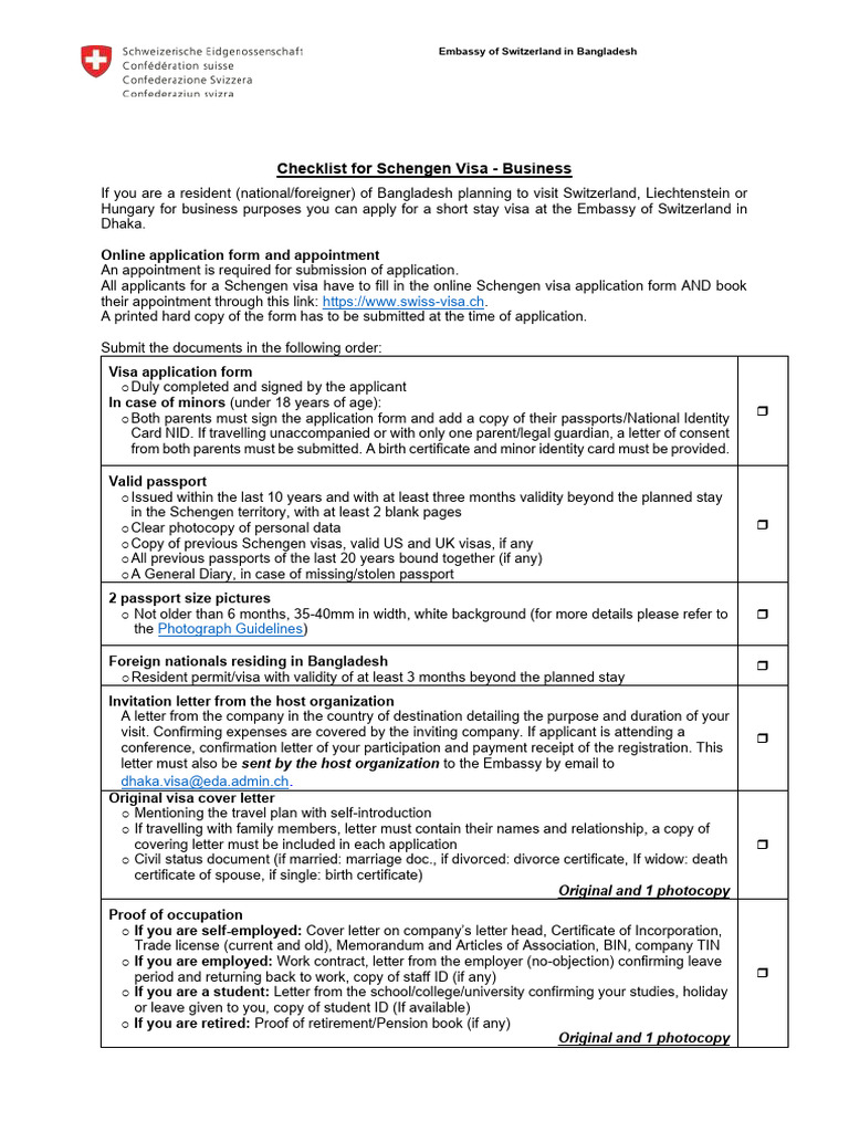Checklist Schengen Business Visa - EN | PDF | Travel Visa | Passport