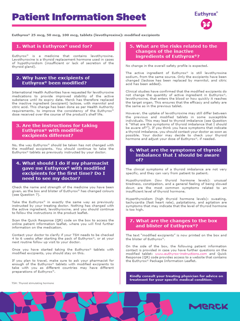 Patient Information Sheet Euthyrox | PDF | Hyperthyroidism | Wellness