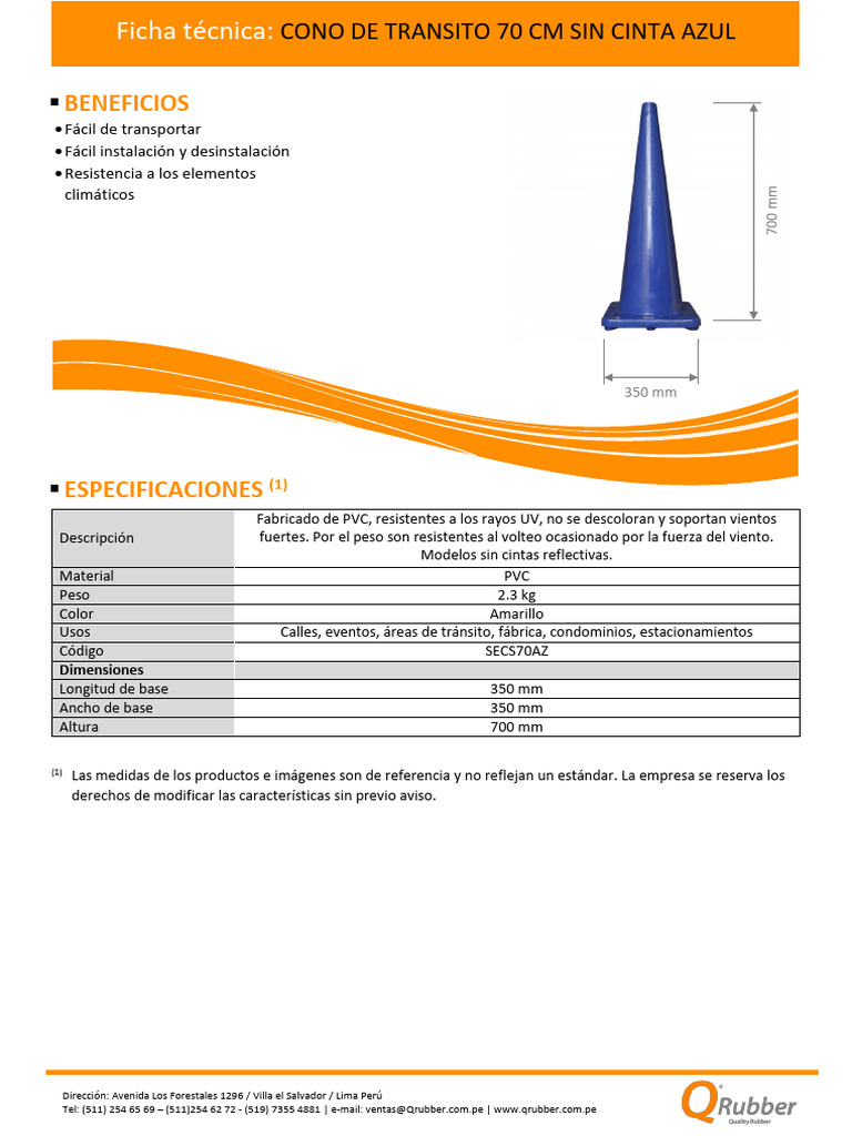 CONO DE TRANSITO 70 CM SIN CINTA AZUL | PDF