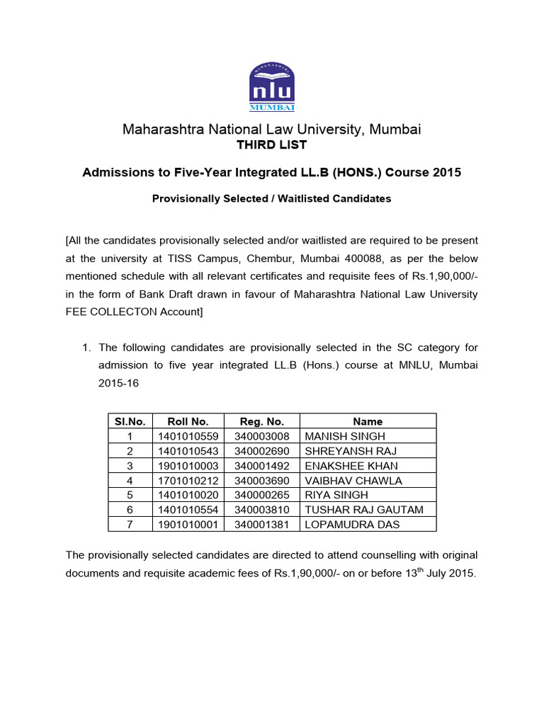 LLB Third List | PDF
