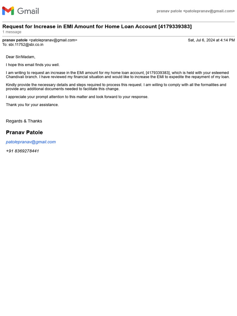 Gmail - Request For Increase in EMI Amount For Home Loan Account ...