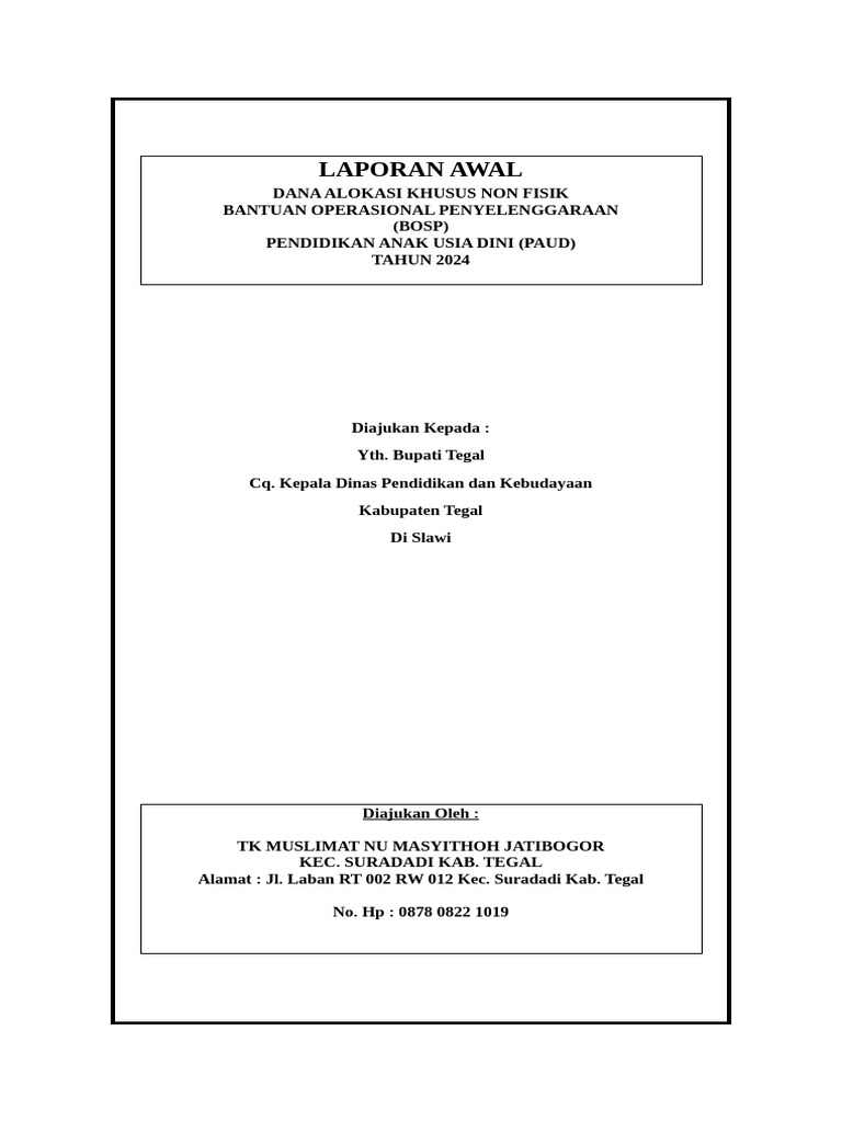 Cover Laporan Awal Bosp | PDF
