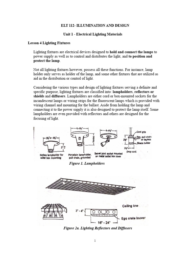 ELT 112 Lesson 4 Lighting Fixtures | PDF