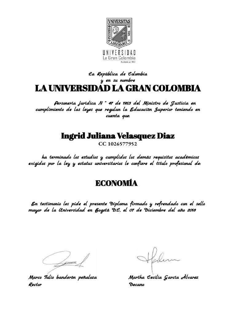 Diploma La Gran Colombia | PDF