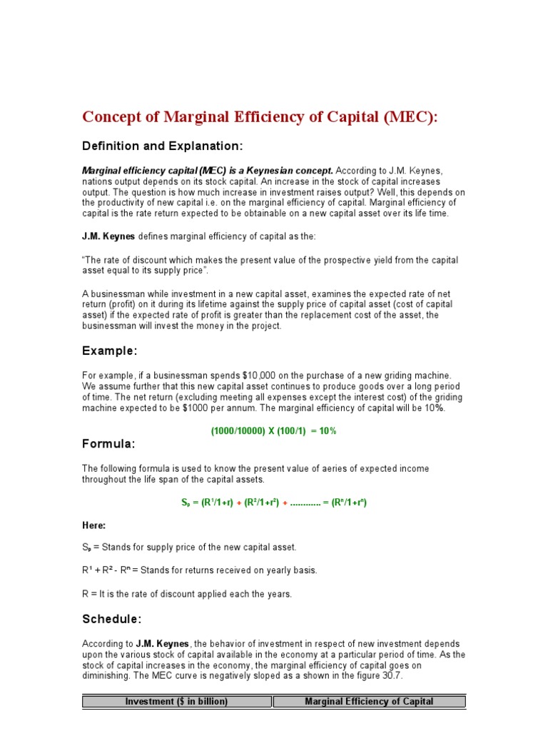 Concept of Marginal Efficiency of Capital | PDF | Capital (Economics ...