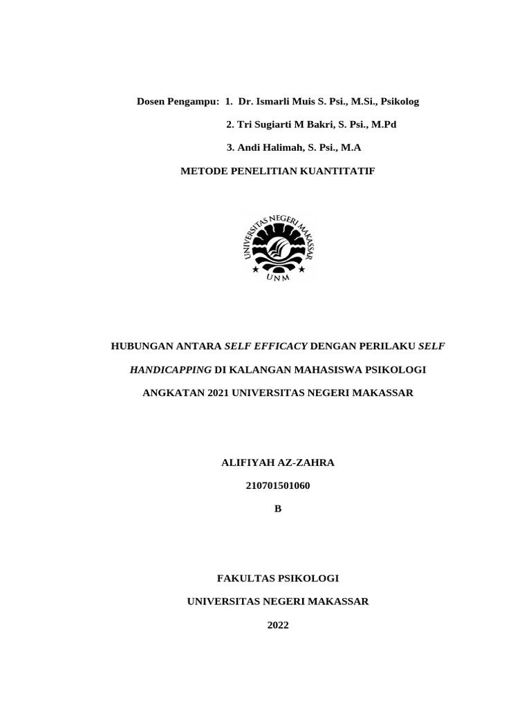 Hubungan Self Efficacy dan Self Handicapping | PDF | Human Development ...