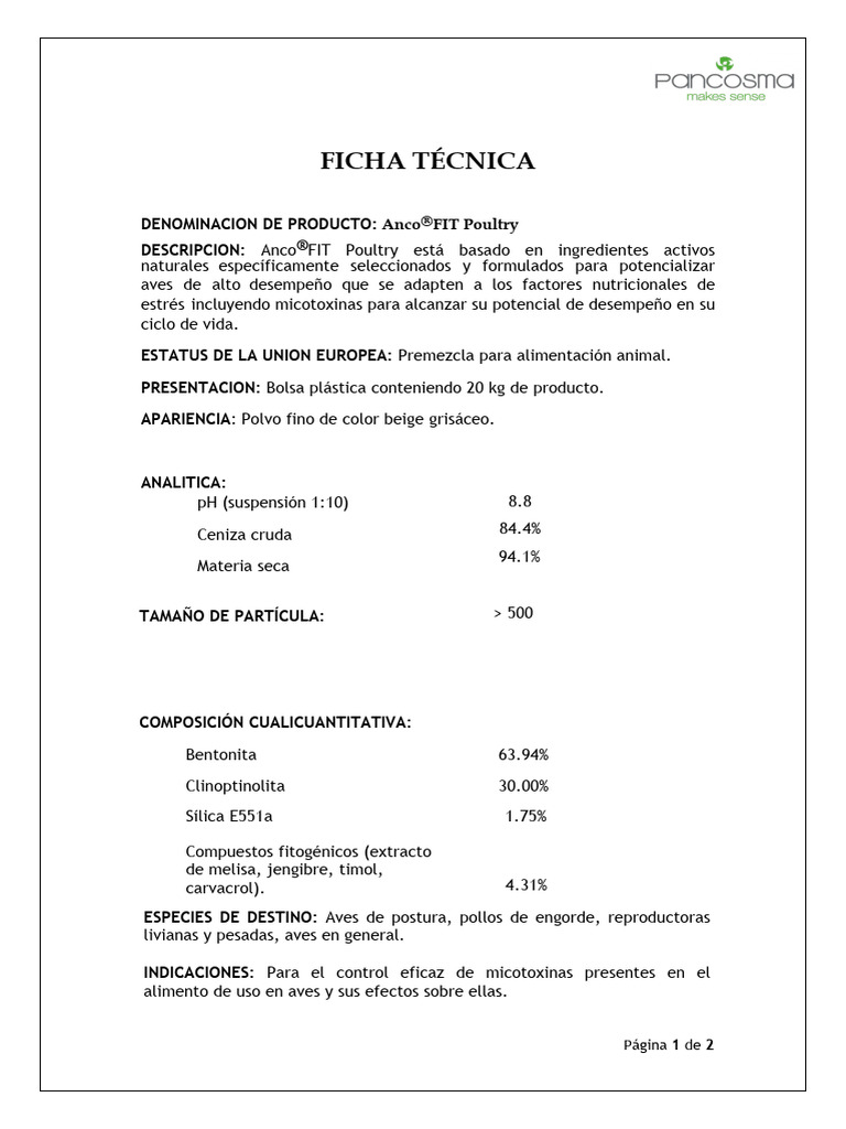 Ficha Tecnica Anco FIT Poultry - 2022 | PDF