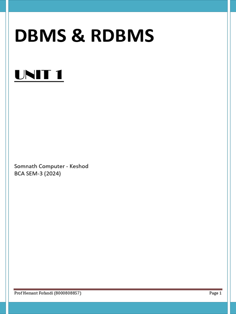 DBMS Unit 1 | PDF