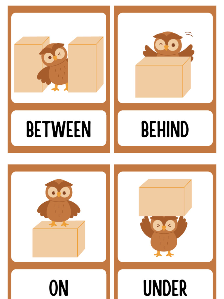 Colourful Illustrative Prepositions of Place Flashcards | PDF