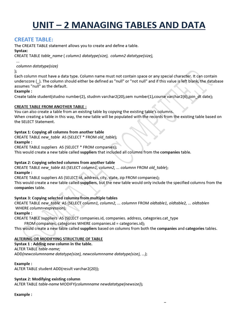 Oracle Unit2 Part1 | PDF