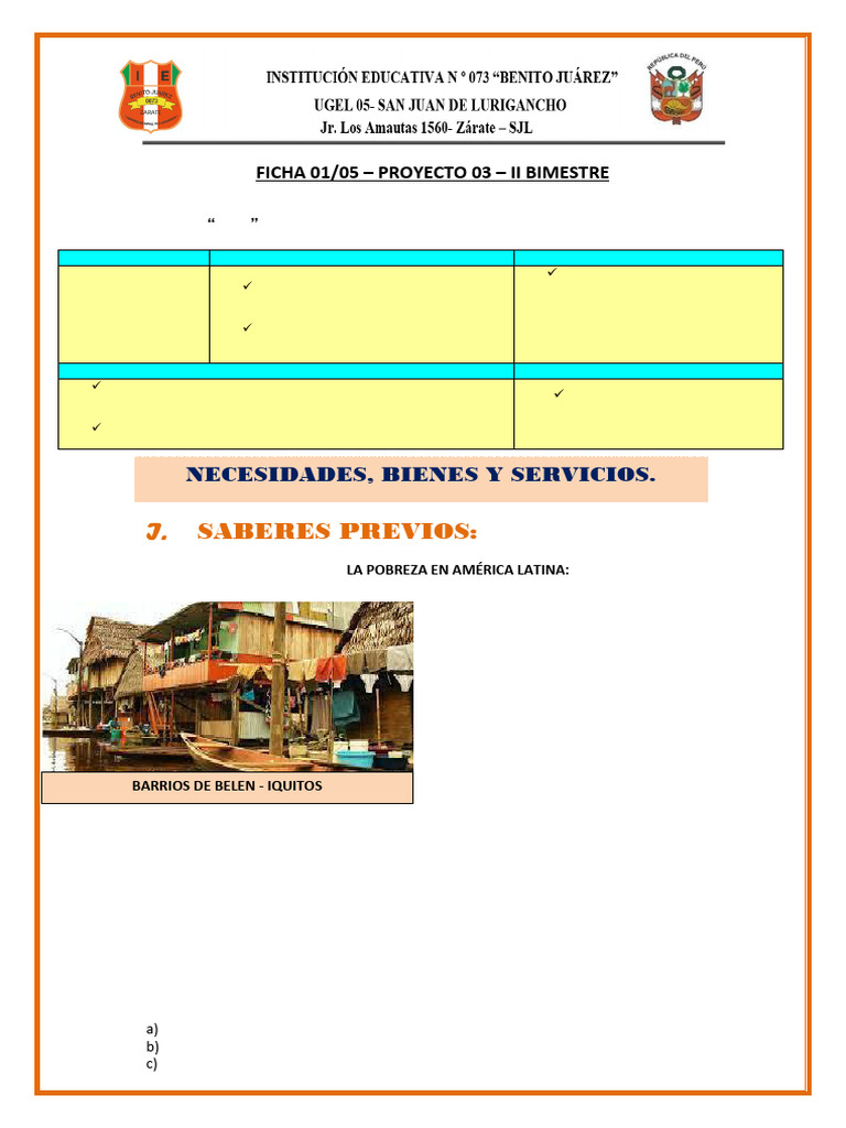 Ficha 01 - Necesidades, Bienes y Servicios - 4to | PDF
