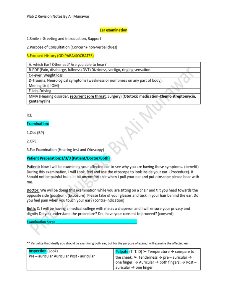 Ear Examination-Plab 2 by Ali Munawar | PDF