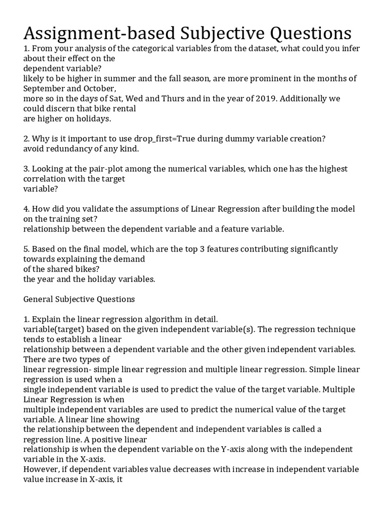 Linear Regression Assignment Subjective Questions | PDF