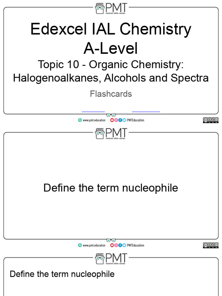 Flashcards - Topic 10 Organic Chemistry Halogenoalkanes, Alcohols and ...
