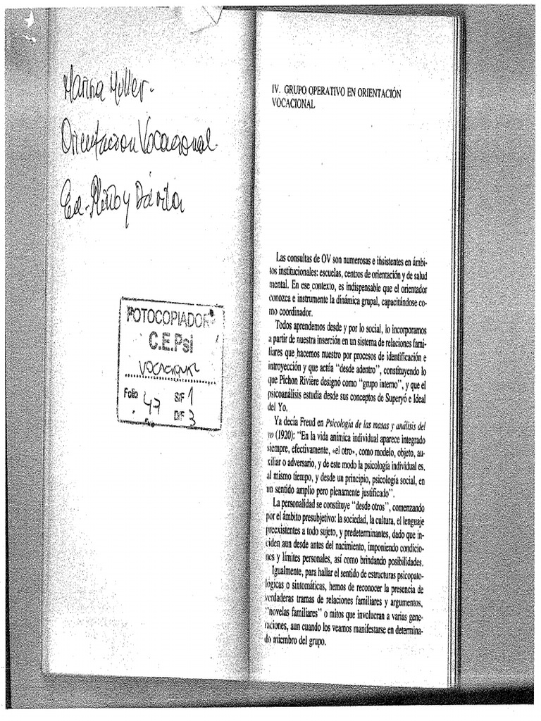 M. MULLER Grupo Operativo en Orientacion Vocacional Cap. IV - Rotated | PDF