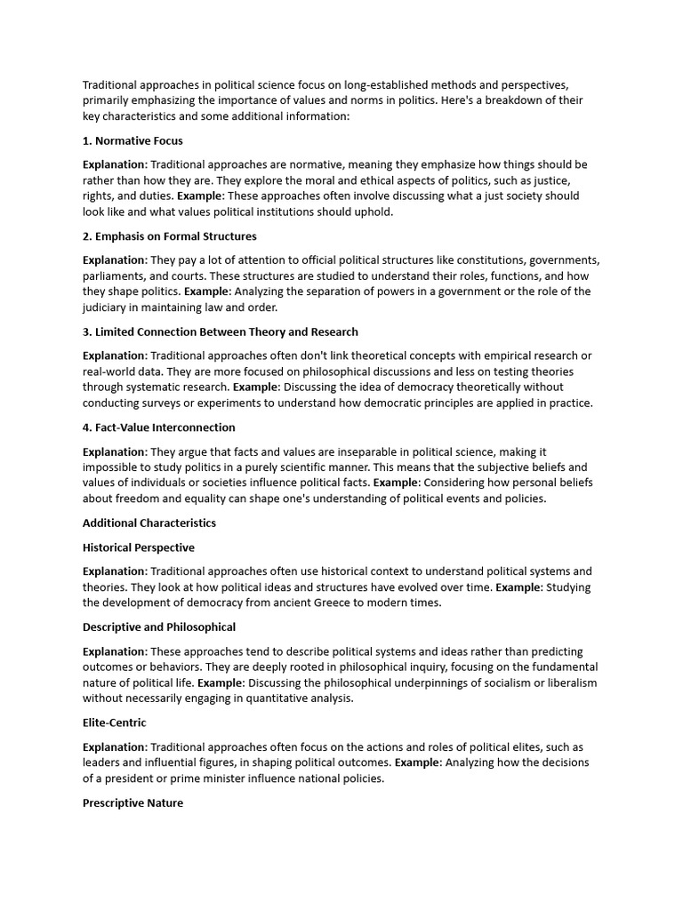 Traditional Approaches in Political Science Focus On Long Tuhbkiujo | PDF