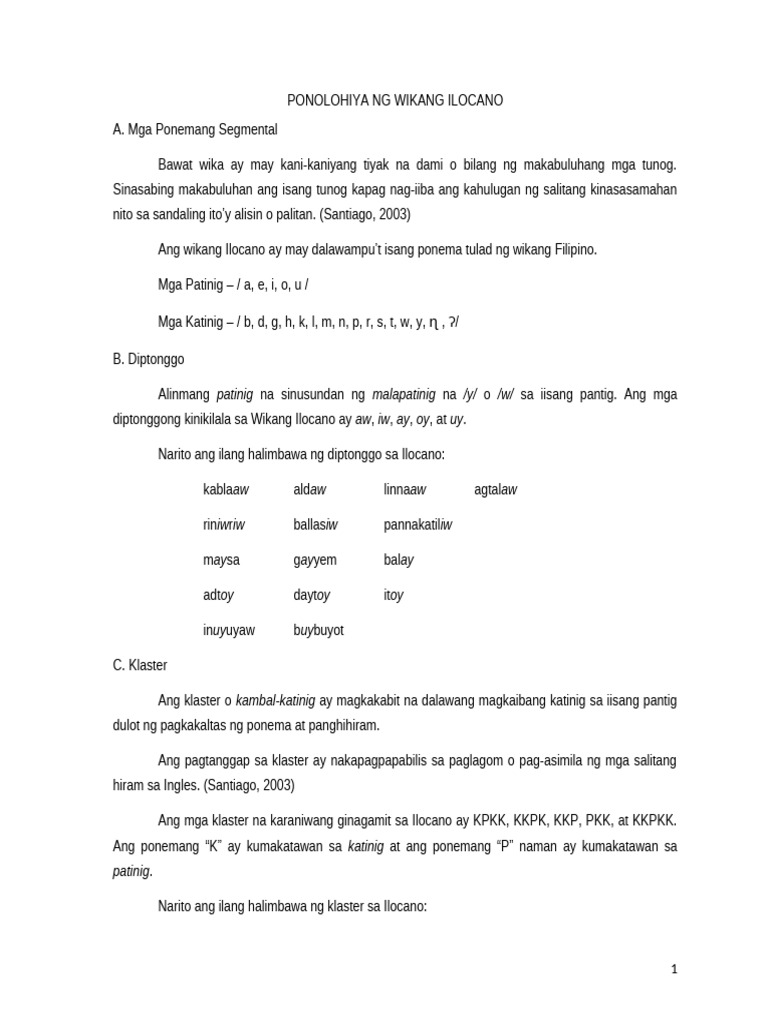 PONOLOHIYA MORPOLOHIYA NG WIKANG ILOCANO Complete... | PDF
