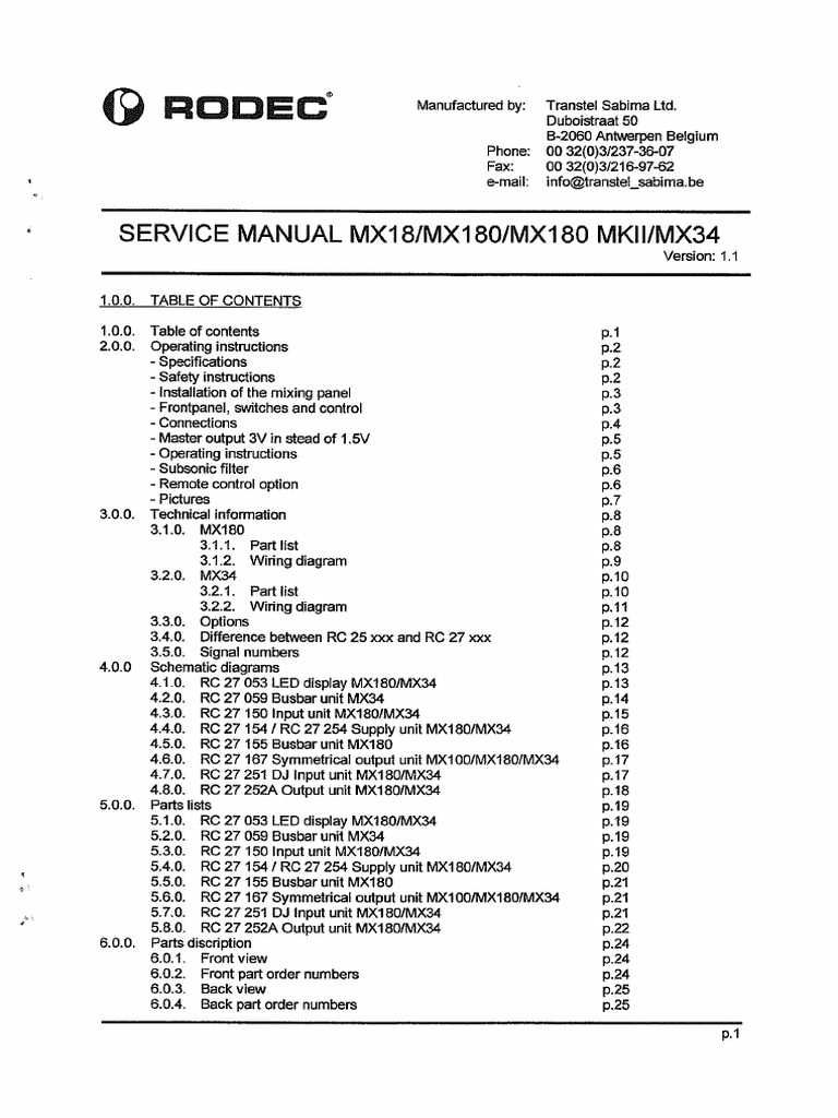 Service Manual MX18-MX180-MX180MKII-MX34 | PDF