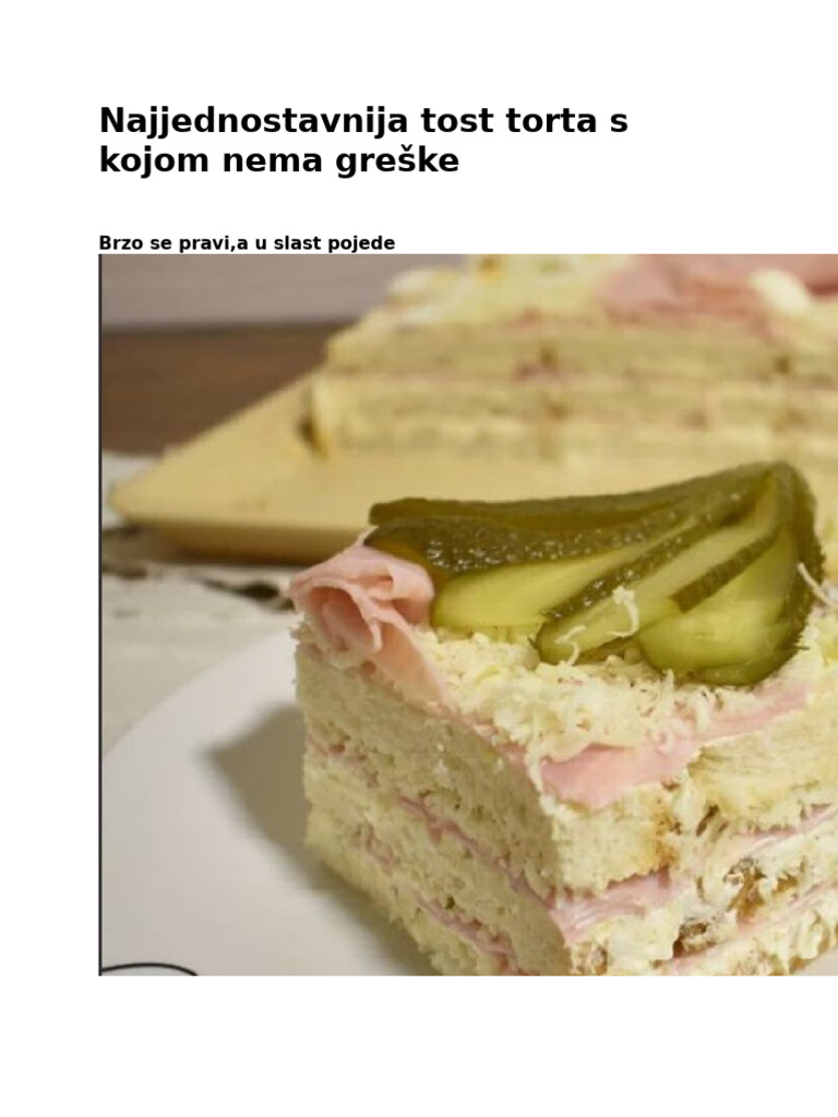 Najjednostavnija Tost Torta S Kojom Nema Greške | PDF