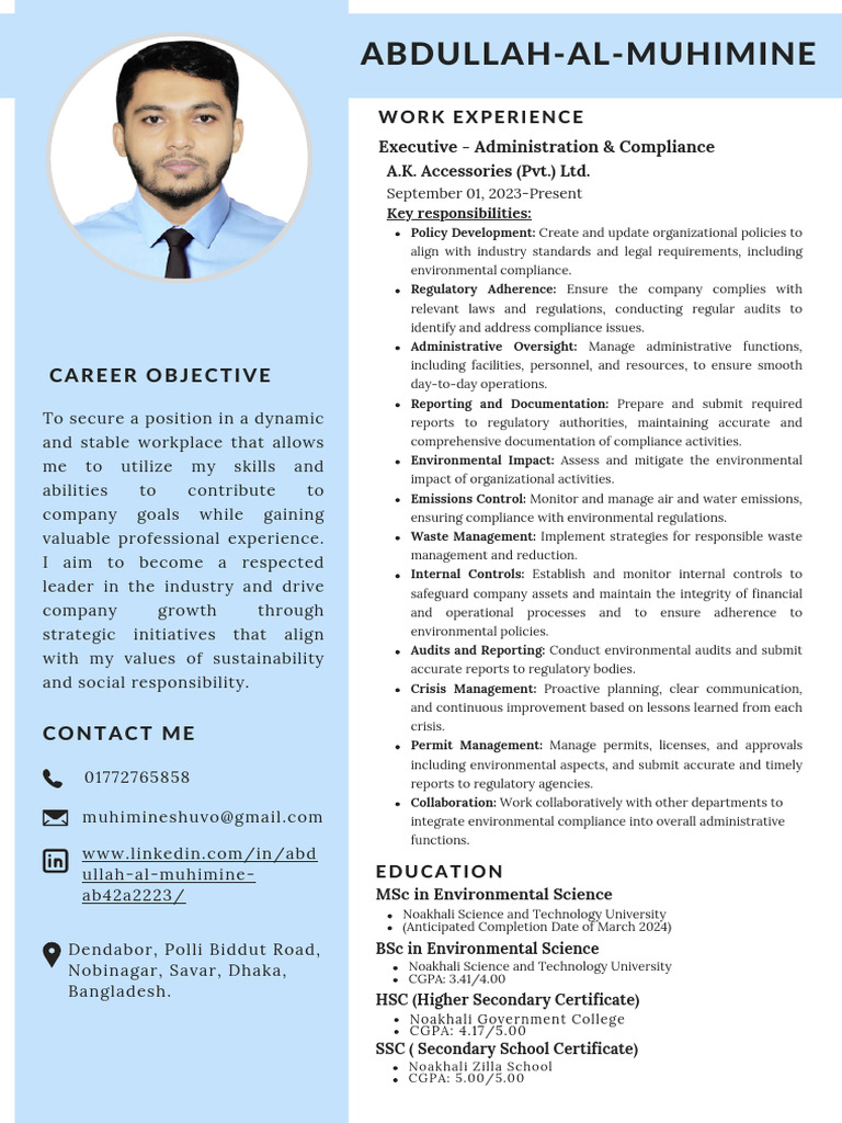 Resume of Abdullah Al Muhimine | PDF | Internal Control | Business