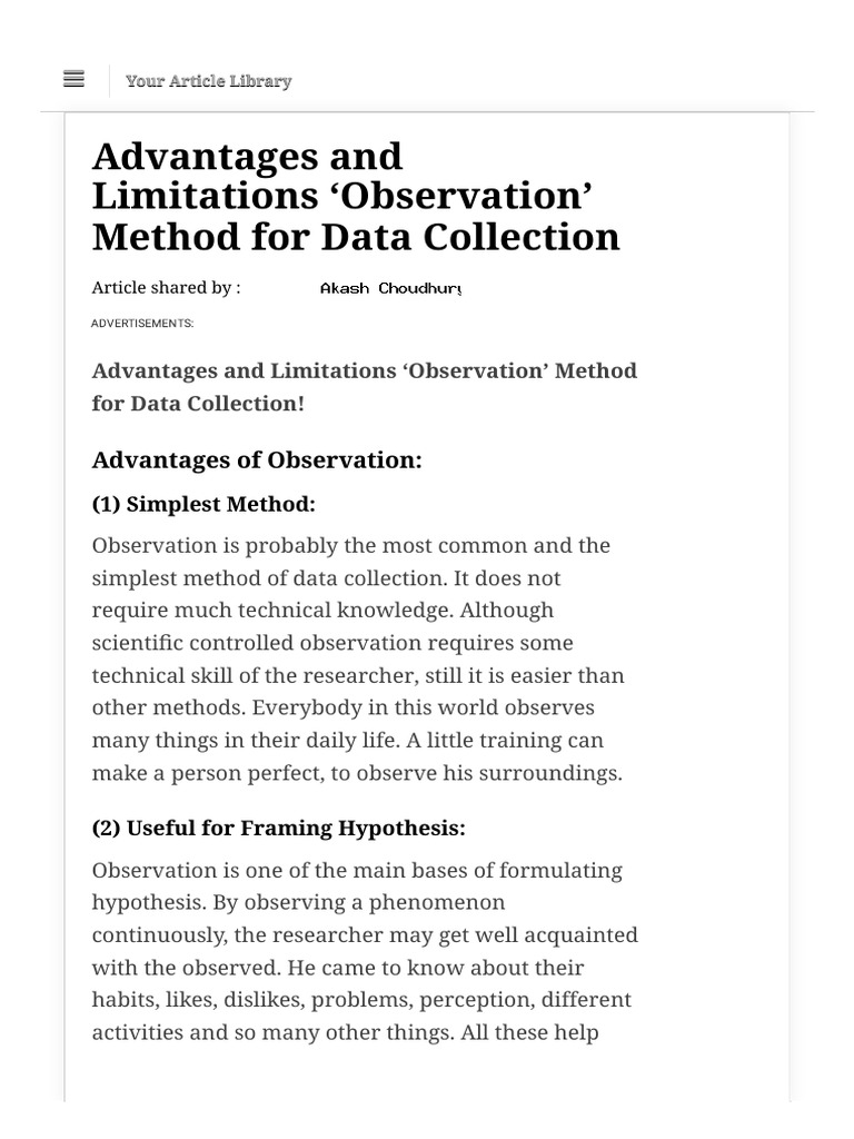 Advantages and Limitations Observation' Method For Data Collect | PDF ...