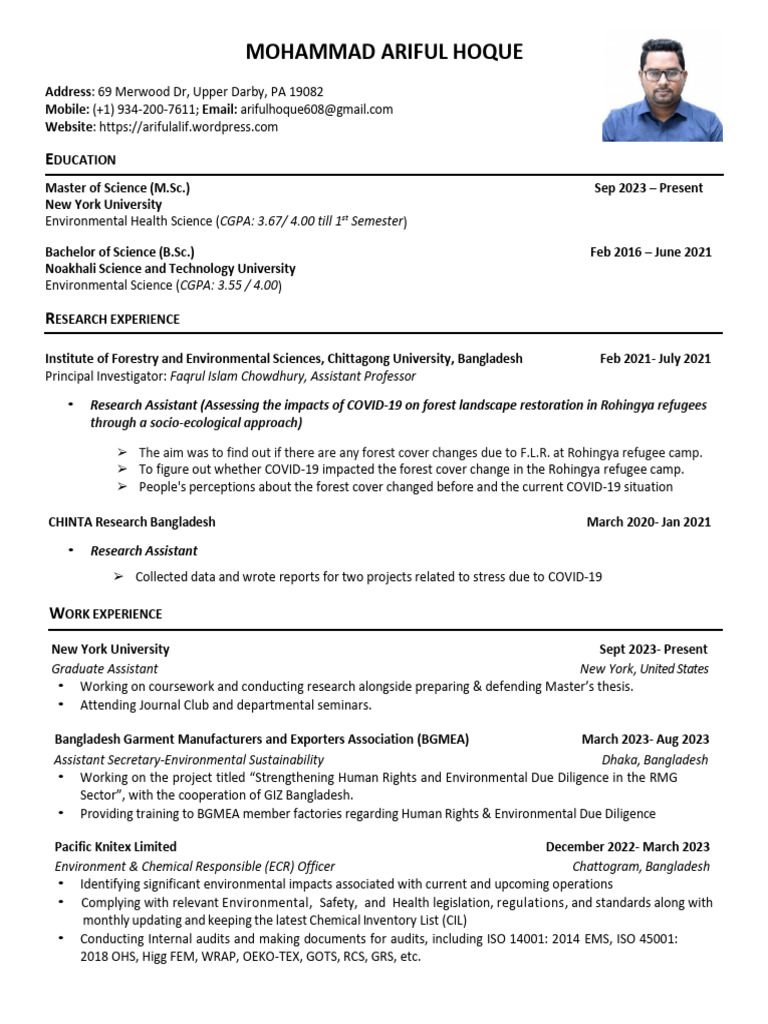 Resume of MOHAMMAD ARIFUL HOQUE | PDF