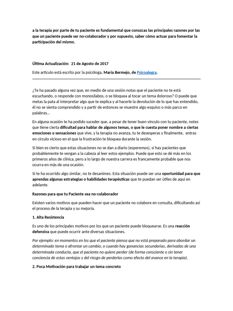 A La Terapia Por Parte de Tu Paciente Es Fundamental Que Conozcas Las ...