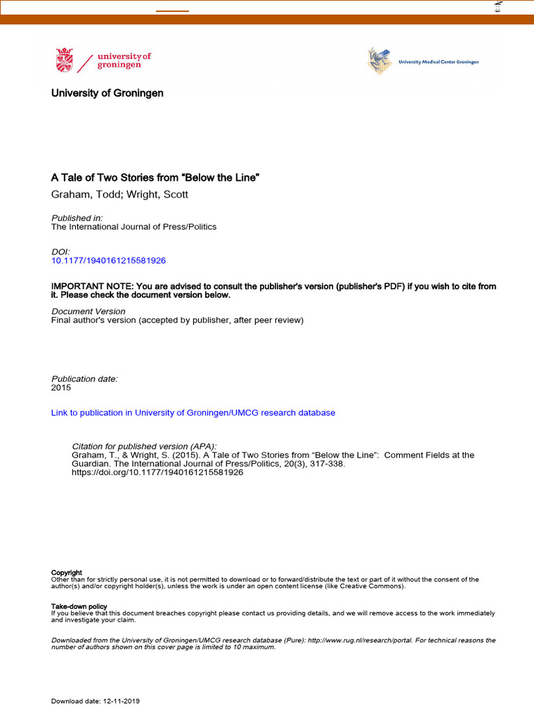 GRAHAM - WRIGHT - A Tale of Two Stories From Below The Line | PDF