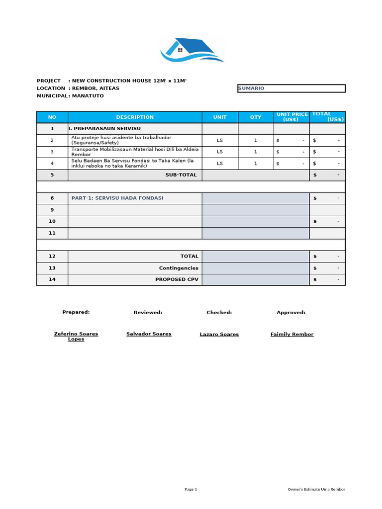 Owner's Estimate Uma Rembor | PDF