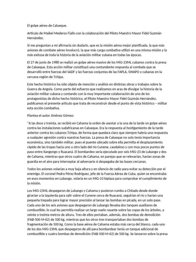 El Golpe Aéreo de Calueque | PDF