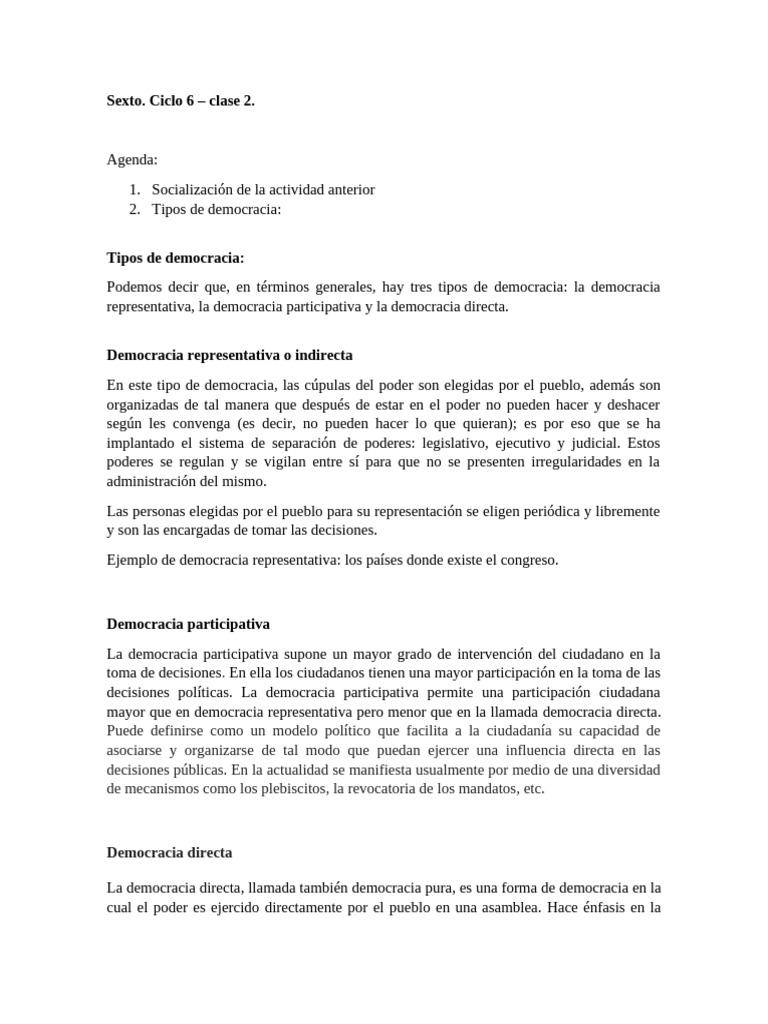 Clases 2 y 3. Tipos de Democracia | PDF