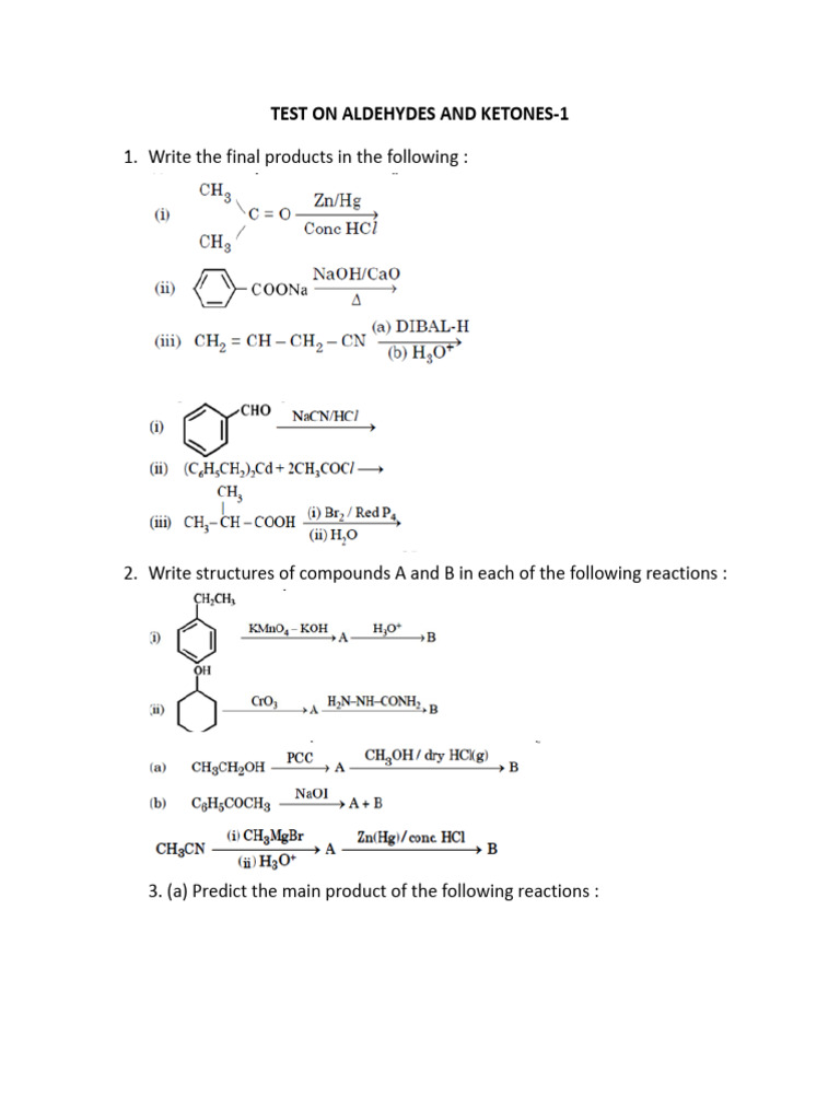 Test On ALDEHYDES AND KETONES-1 | PDF