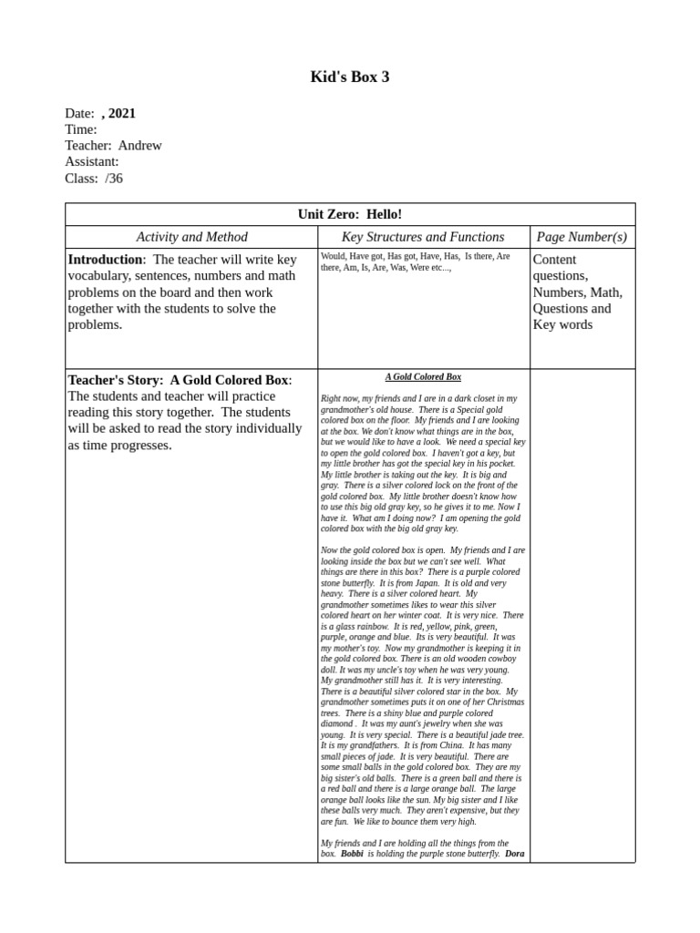 Kid's Box 3: Lesson Plan Overview | PDF | Cognition