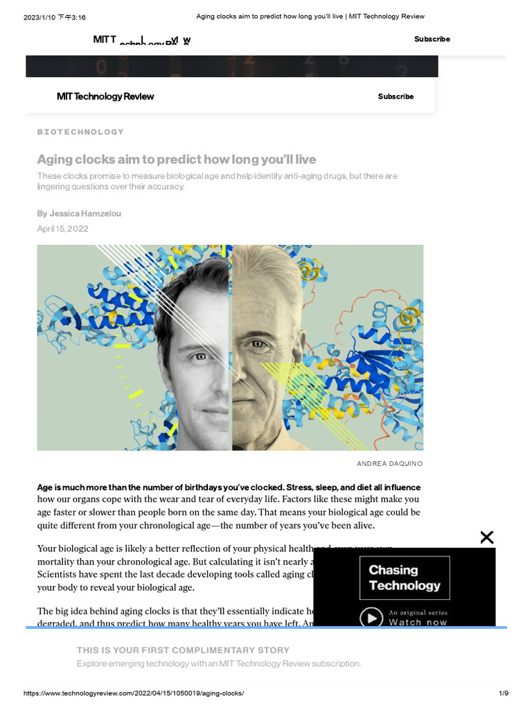 Aging Clocks Aim To Predict How Long You'll Live - MIT Technology Review | PDF
