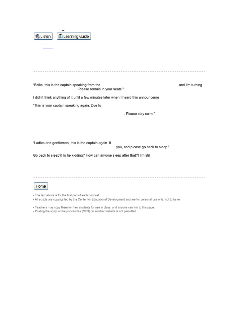 ESL Podcast 554 - An Emergency Airplane Landing | PDF