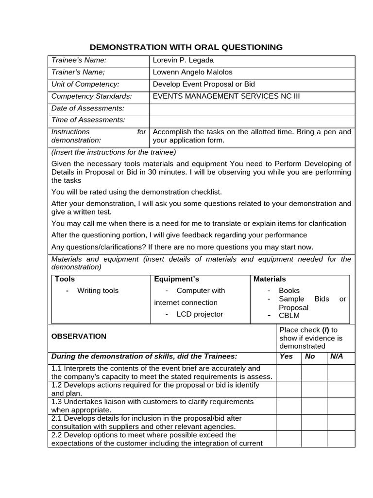 PTS-11-Demonstration-with-Oral-Questioning | PDF