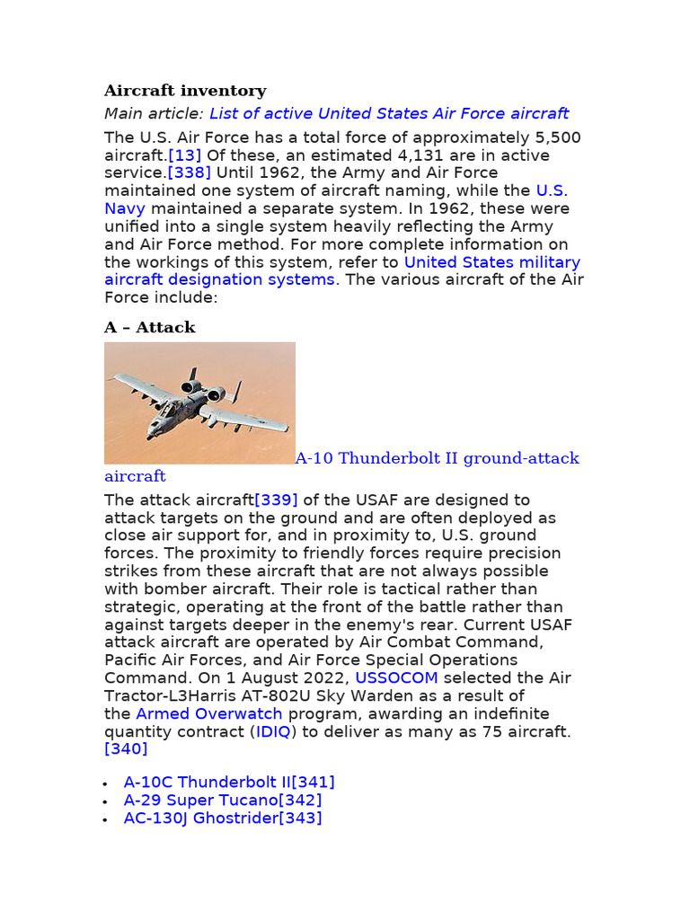 Aircraft Inventory of US Airforce | PDF
