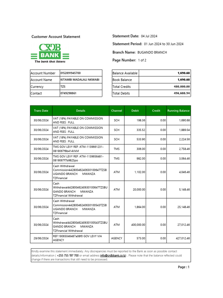 Customer Account Statement - TZ | PDF