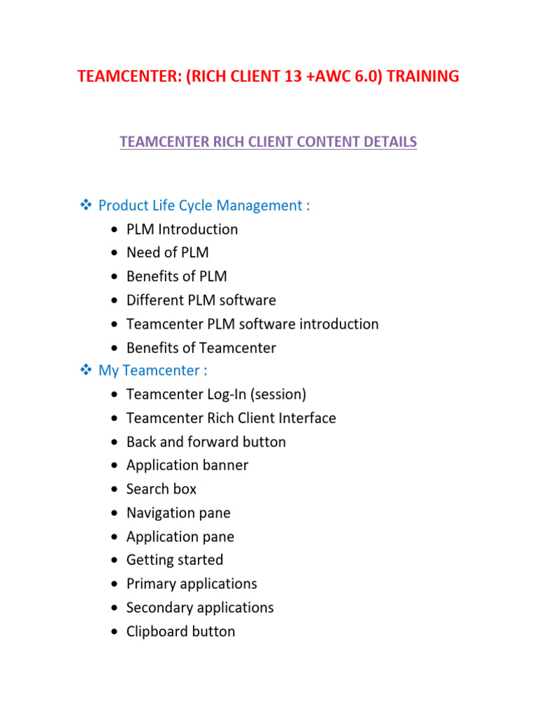 Teamcenter Rich Client and Awc Content Details | PDF | Product Lifecycle | Command Line Interface