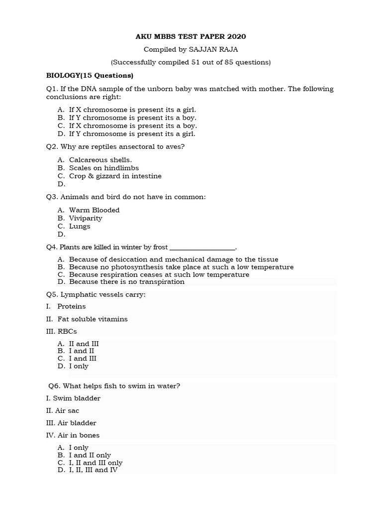 AKU MBBS Past Paper | PDF