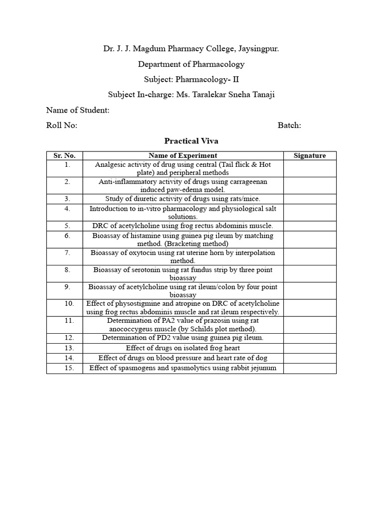 Practical Viva Sheet | PDF
