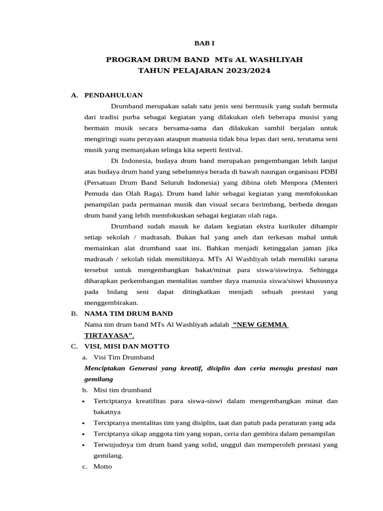 Program Kerja Drum Band MTS Aw 23-24 | PDF