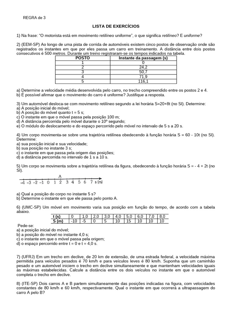 Exercícios_sobre_MRU | PDF
