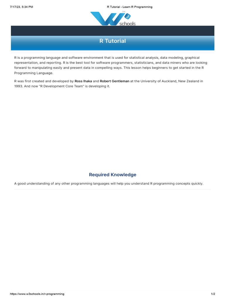 R Tutorial - Learn R Programming | PDF